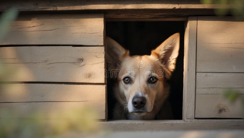 Curious Dog Observing from a Cozy Nook Underneath Wood Stock Photo ...