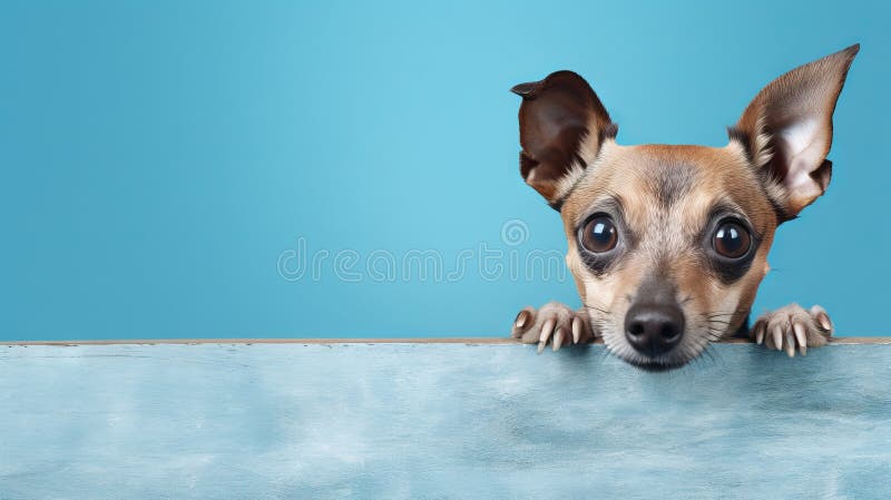 Curious Dog Peeking Around Blue Corner with Copy Space AI Generated ...