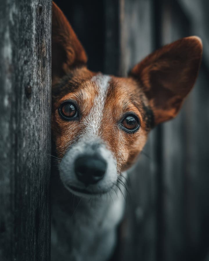 Dog is Peeking Out of Wooden Box with His Head Sticking Out. Generative ...