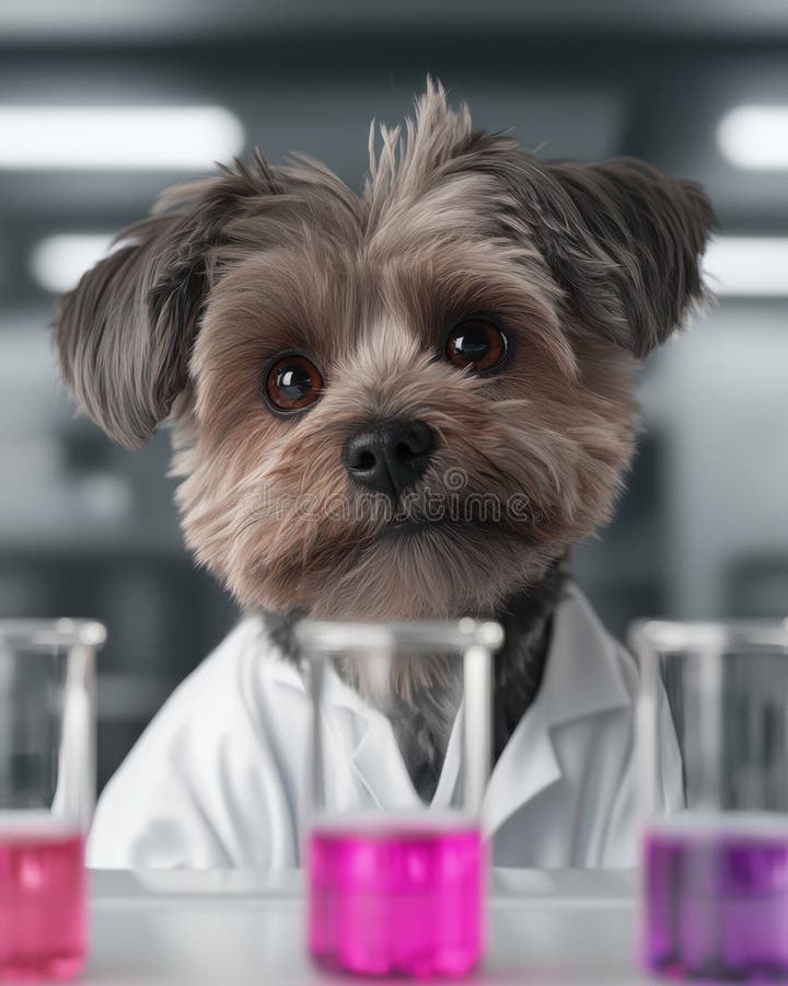 Curious Dog Scientist in Lab Coat Stock Illustration - Illustration of ...
