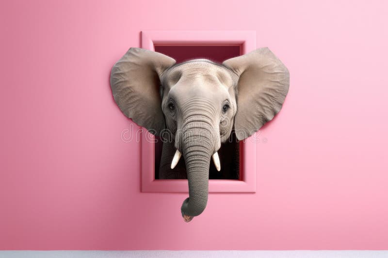 Curious Elephant Looking from a Hole in Wall Stock Illustration ...