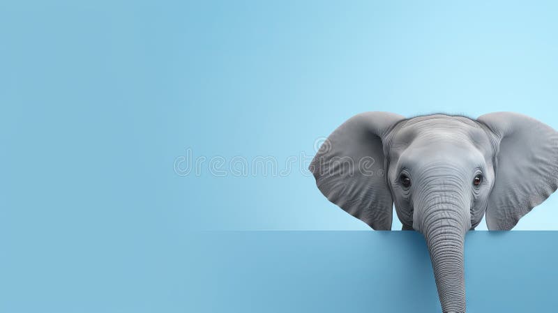 Curious Elephant Peeking Around the Corner on a Blue Background AI ...