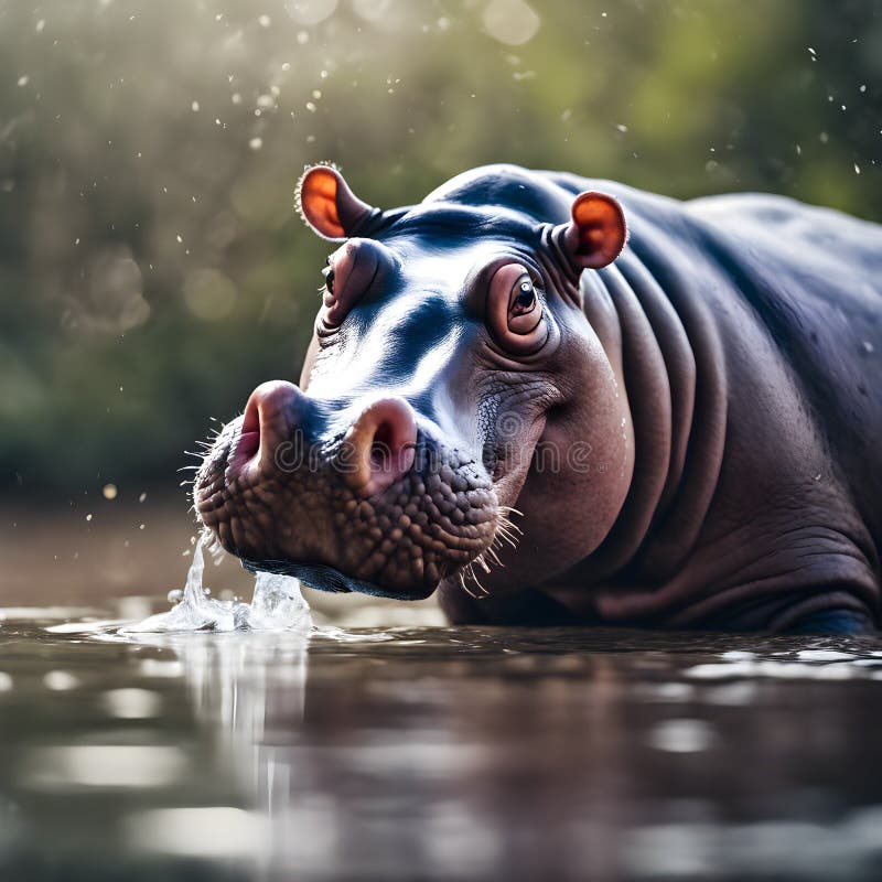 Curious Encounter: Hippo Pops Up with a Perched Bird Stock Image ...