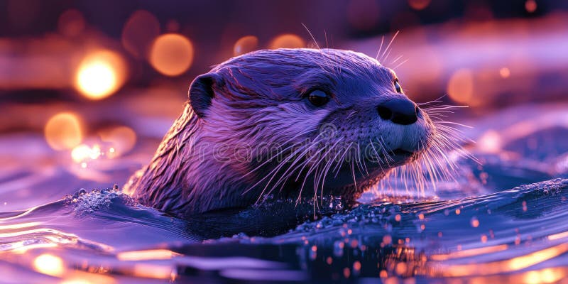 Curious Encounter: a Curious Otter Pops Its Head Above the Water Stock ...