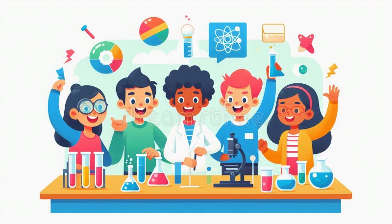 Curious and Excited Kids Conducting Science Experiments, Multicultural ...