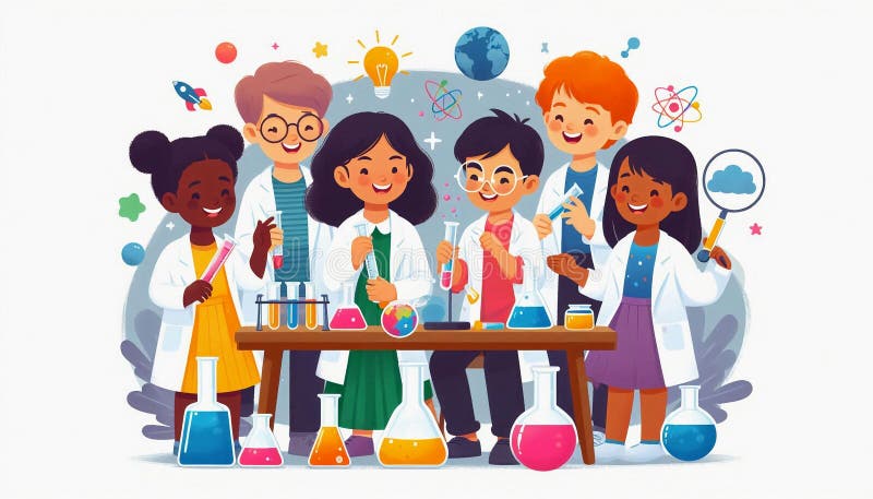 Curious and Excited Kids Conducting Science Experiments, Multicultural ...