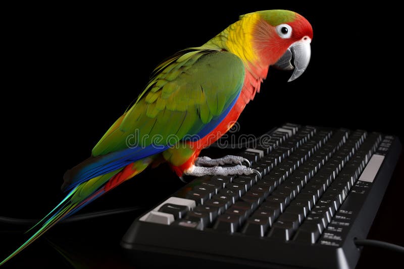 A Curious Exotic Parrot on a Laptop Keyboard Stock Illustration ...