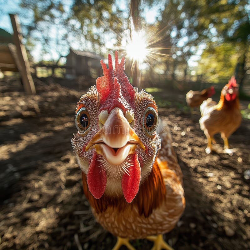 Curious Farm Chickens in Sunlit Rural Setting Captured Close-up Stock ...