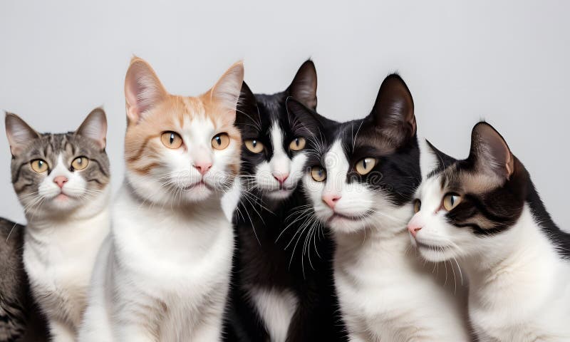 Curious Feline Quintet stock image. Image of interest - 309299287