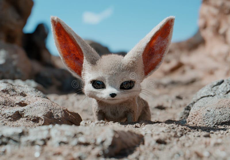Curious Fennec Fox Peeking Out from Rocks Stock Illustration ...