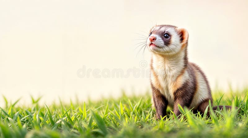 Curious Ferret Exploring Green Grass in Natural Setting. National ...
