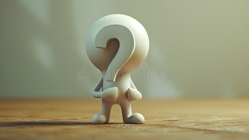 A Curious Figure with a Question Mark Stands in an Empty Room, Sunlight ...