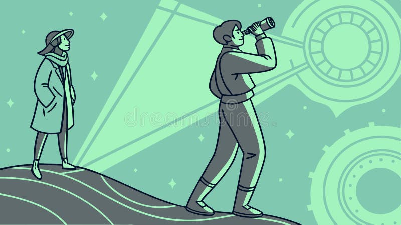 Curious Figures Gazing at a Celestial Object, Vector Design Generative ...