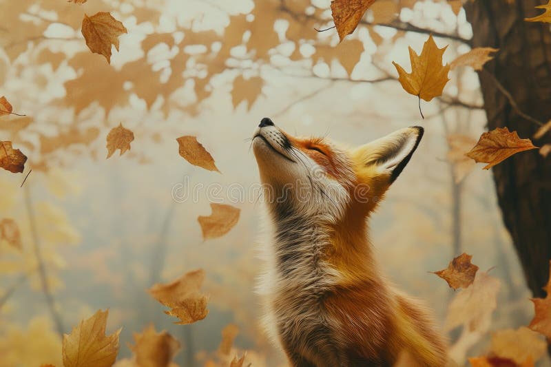 A Curious Fox Admires the Fall Foliage, Standing Amidst Rustling Leaves ...
