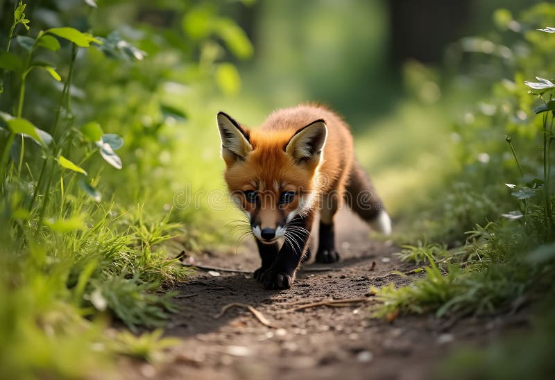 Curious Fox Cub in Dappled Light.Description Stock Image - Image of ...