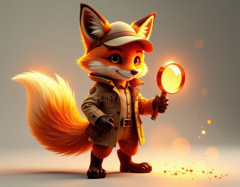 Curious Fox Detective with Magnifying Glass Stock Illustration ...
