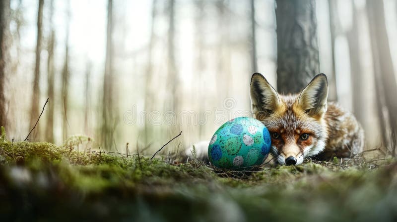 Curious Fox Discovers Colorful Easter Egg in Serene Forest Clearing ...