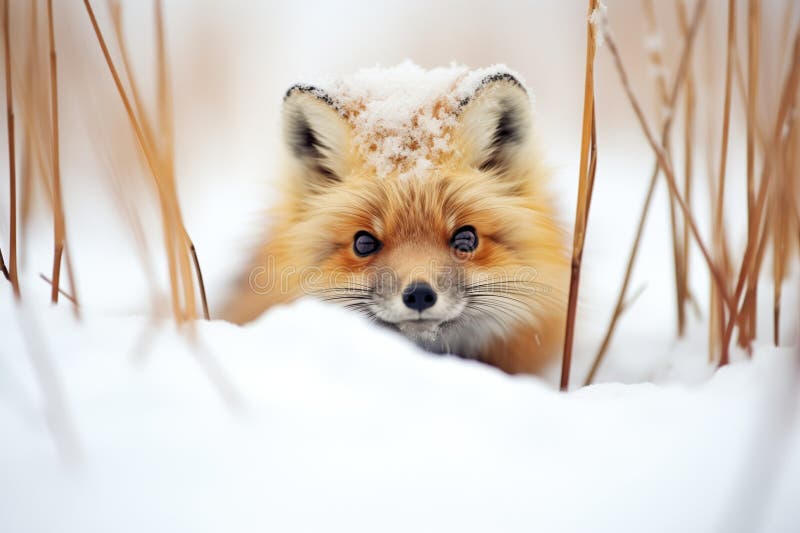 Curious Fox Peeking from Behind a Snowdrift Stock Image - Image of ...