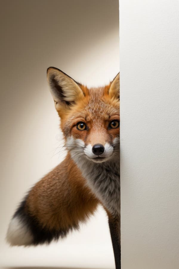 Curious Fox Peeking from Behind a White Paper. Stock Image - Image of ...