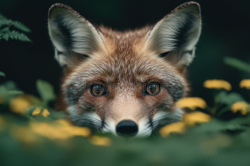Curious Fox Peeking through the Foliage Stock Illustration ...