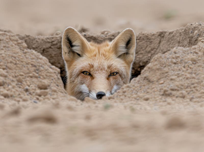 Curious Fox Peeking Out from Burrow Stock Illustration - Illustration ...