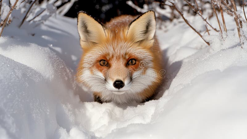 Curious Fox Peeking Out from Snow Stock Illustration - Illustration of ...