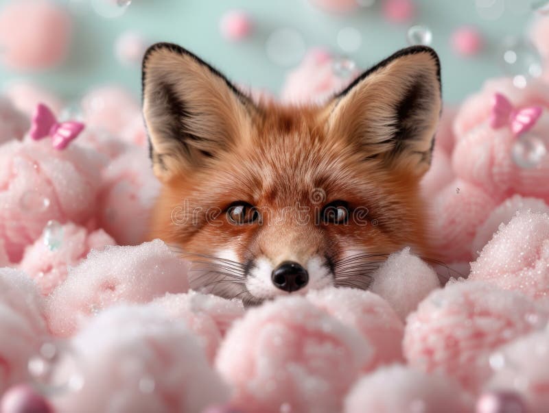 Curious Fox Peeking through Pink Flowers Stock Illustration ...