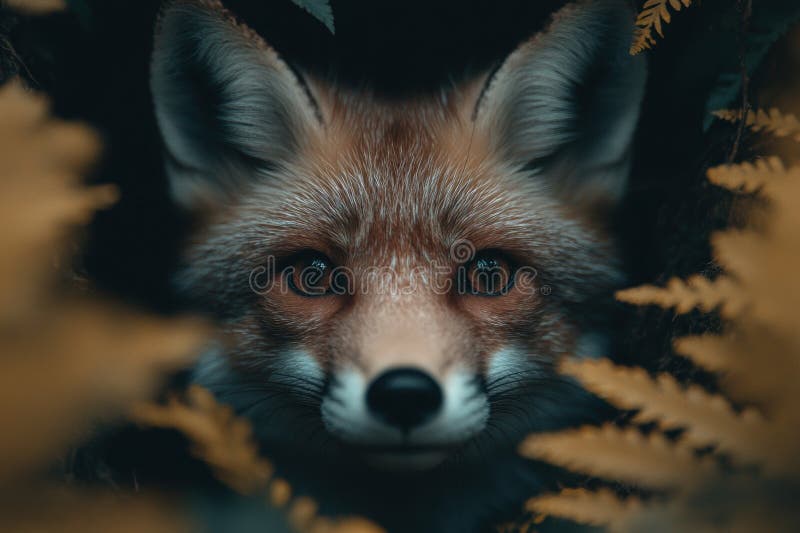 Curious Fox Peering through Forest Foliage Stock Illustration ...