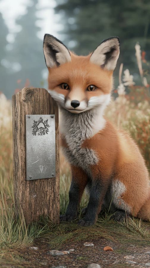 A Curious Fox Rests on the Grass, Gazing at a Reflective Silver Panel ...