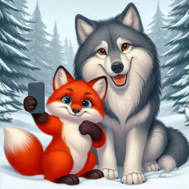 Curious Fox and Wolf Sharing Smartphone Stock Photo - Image of wolf ...