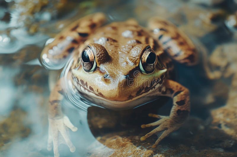 Curious Frog Resting in a Pond Looking at Camera Stock Illustration ...