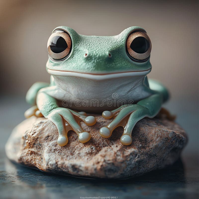Curious Frog on a Rock stock illustration. Illustration of light ...
