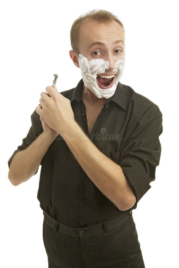 Funny Man Shave Face Full of Shaving Cuts Isolated Stock Photo - Image ...