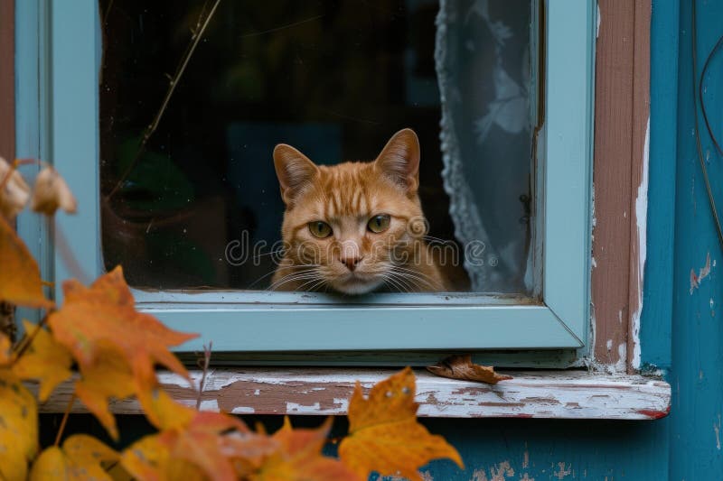 Ginger Cat Watching from a Window Stock Photo - Image of cozy, indoor ...