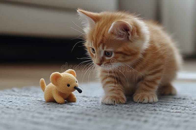 Ginger Kitten and Toy Mouse Stock Illustration - Illustration of ...