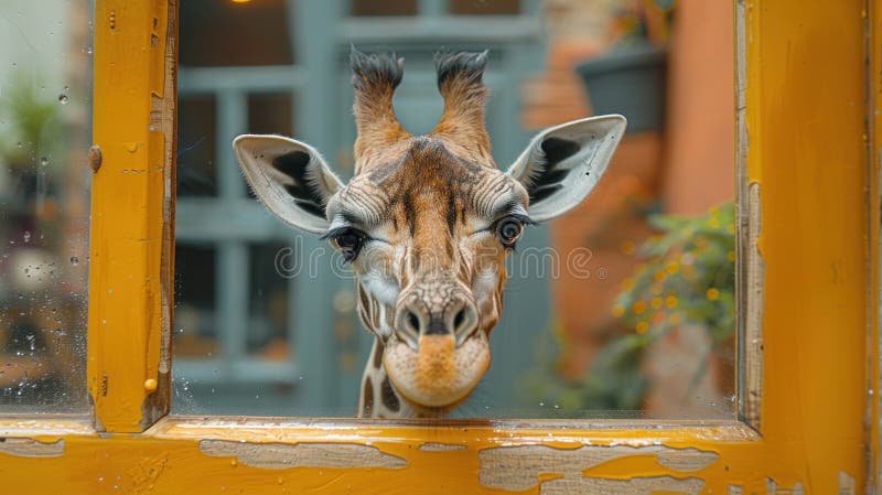 Curious Giraffe Peeking through House Window, AI Generated Concept of ...