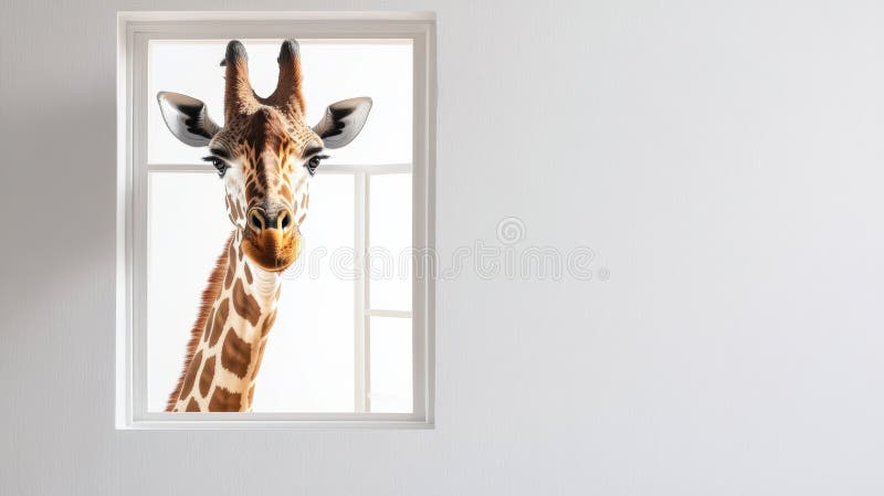 Curious Giraffe Peeking through Window in Bright Room Stock Photo ...