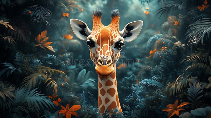 A Curious Giraffe Peeks Out from a Lush Jungle, with Its Long Neck and ...