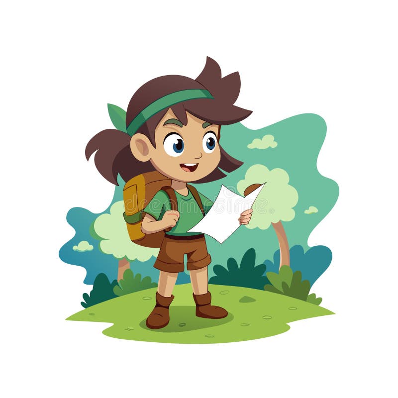 Curious Girl Navigating with Map Stock Vector - Illustration of ...