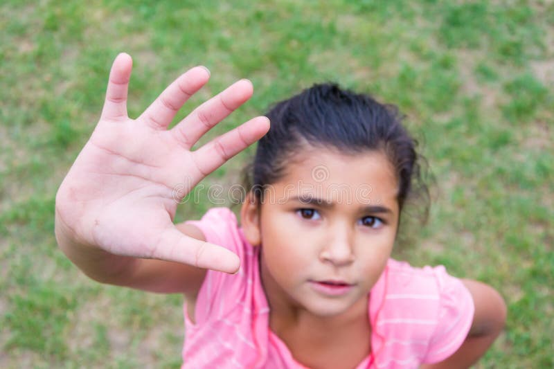 Happy Gypsy Child Girl Smiling, Shot From Above Perspective Stock Image ...