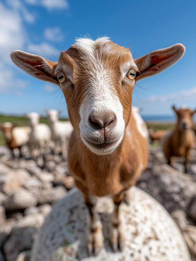 Curious Goat with Large Ears in a Field Stock Illustration ...