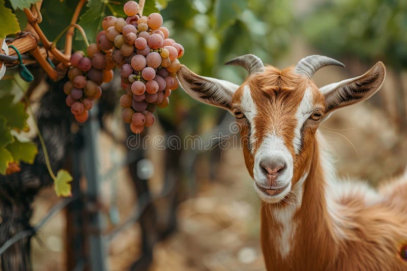 Curious goat in vineyard stock illustration. Illustration of grazingai ...