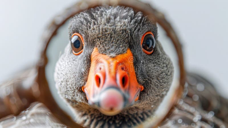 Curious Goose Examining through Magnifying Glass on White Background ...
