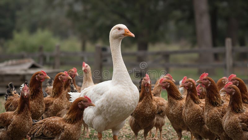 Curious Goose Leading Chickens in Yoga Class on Farmyard Stock ...