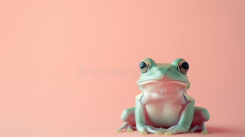 Curious Green Frog on Soft Pink Background. Stock Photo - Image of ...