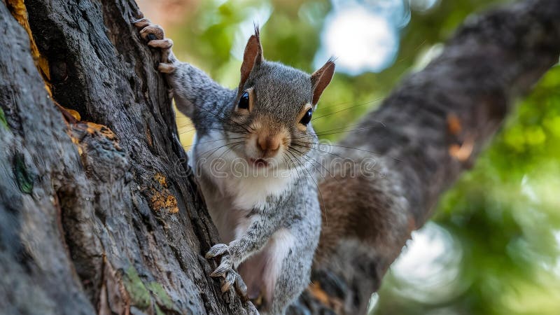 Curious Grey Squirrel Peering between Branches. Concept Nature ...