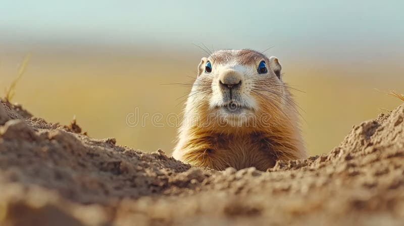 Curious Groundhog Emerges from Burrow, Exploring the World Above Stock ...