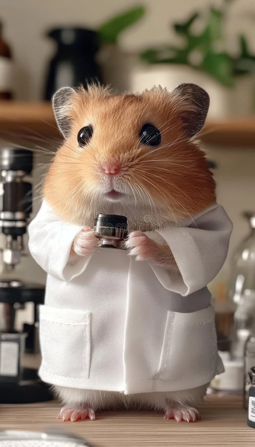 Curious Hamster Scientist with Stethoscope, Wearing a Lab Coat in ...