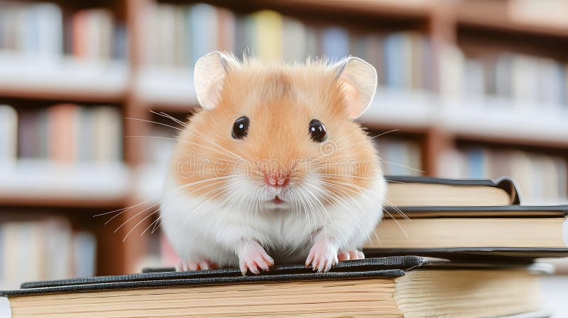 Curious Hamster on a Stack of Books Stock Illustration - Illustration ...