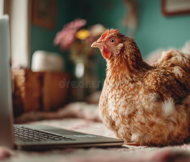 Curious Hen Exploring Modern Technology, Working from Home Stock Photo ...